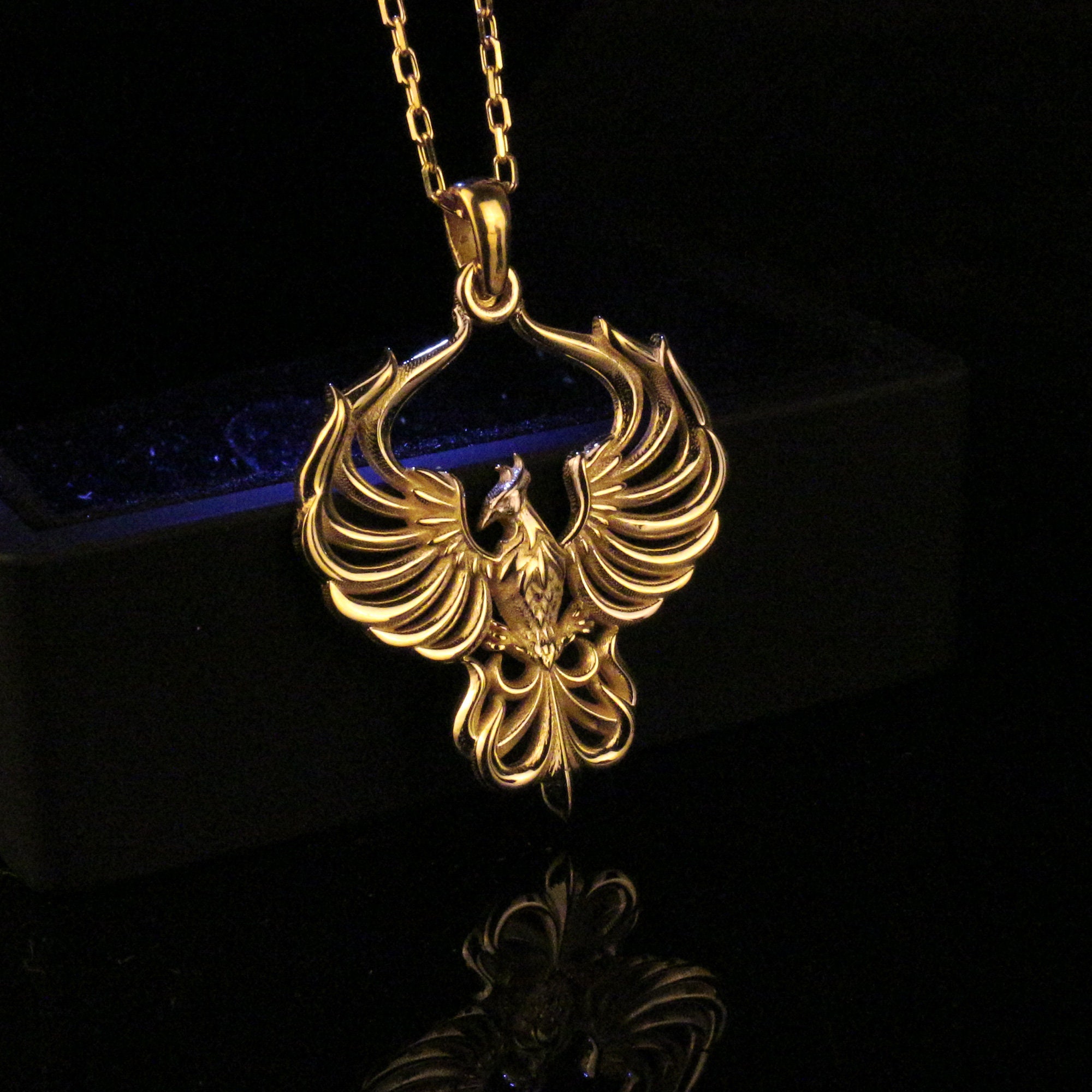 14K Solid Gold Phoenix Necklace, Gold Fire Bird Pendant,dainty Phoenix ...
