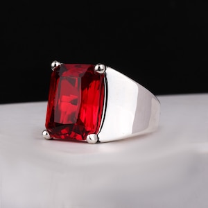 Red Ruby Gemstone Silver Men's Ring, Ruby Stone Silver Ring , Silver Handmade Ruby Ring, Bright ...