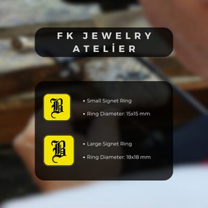 14K Solid Gold Signet Ring, Old English Initial Ring, Personalized Initial Ring, Custom Design ...