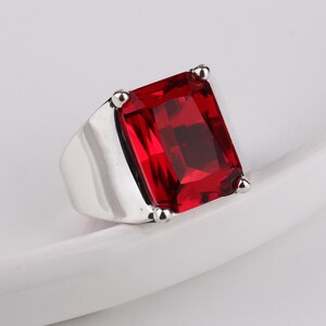 Red Ruby Gemstone Silver Men's Ring, Ruby Stone Silver Ring , Silver Handmade Ruby Ring, Bright ...