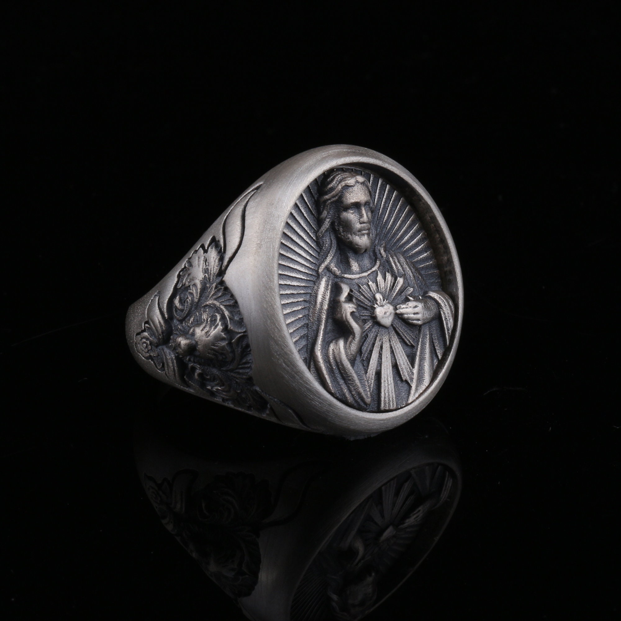 Sacred Heart of Jesus Signet Ring,savior Jesus Mens Ring,religious ...