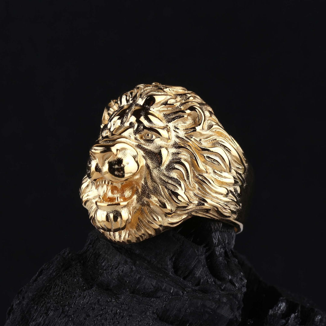 Lion Ring, Gold Lion Ring, 14K Gold Ring, Lion Head Ring, Gold Animal ...