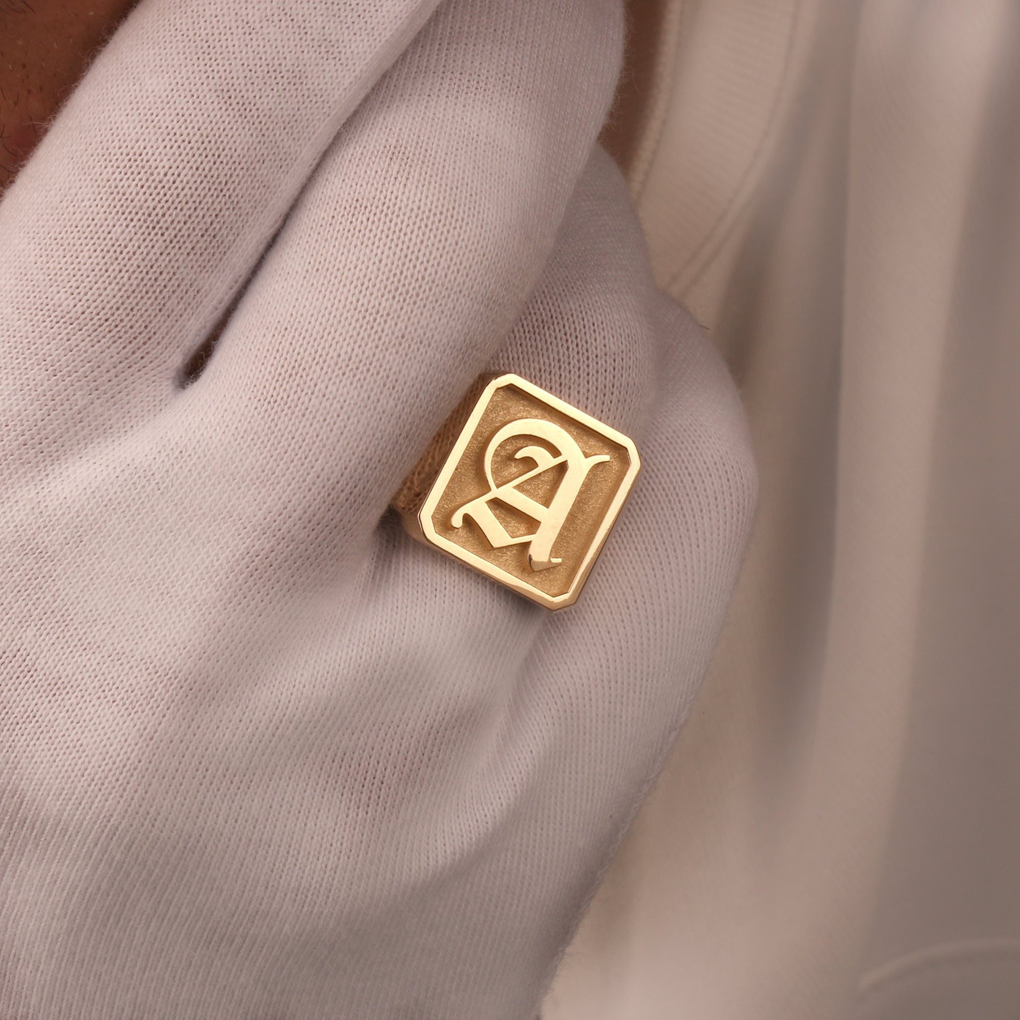 14K Solid Gold Signet Ring, Old English Initial Ring, Personalized Initial Ring, Custom Design ...