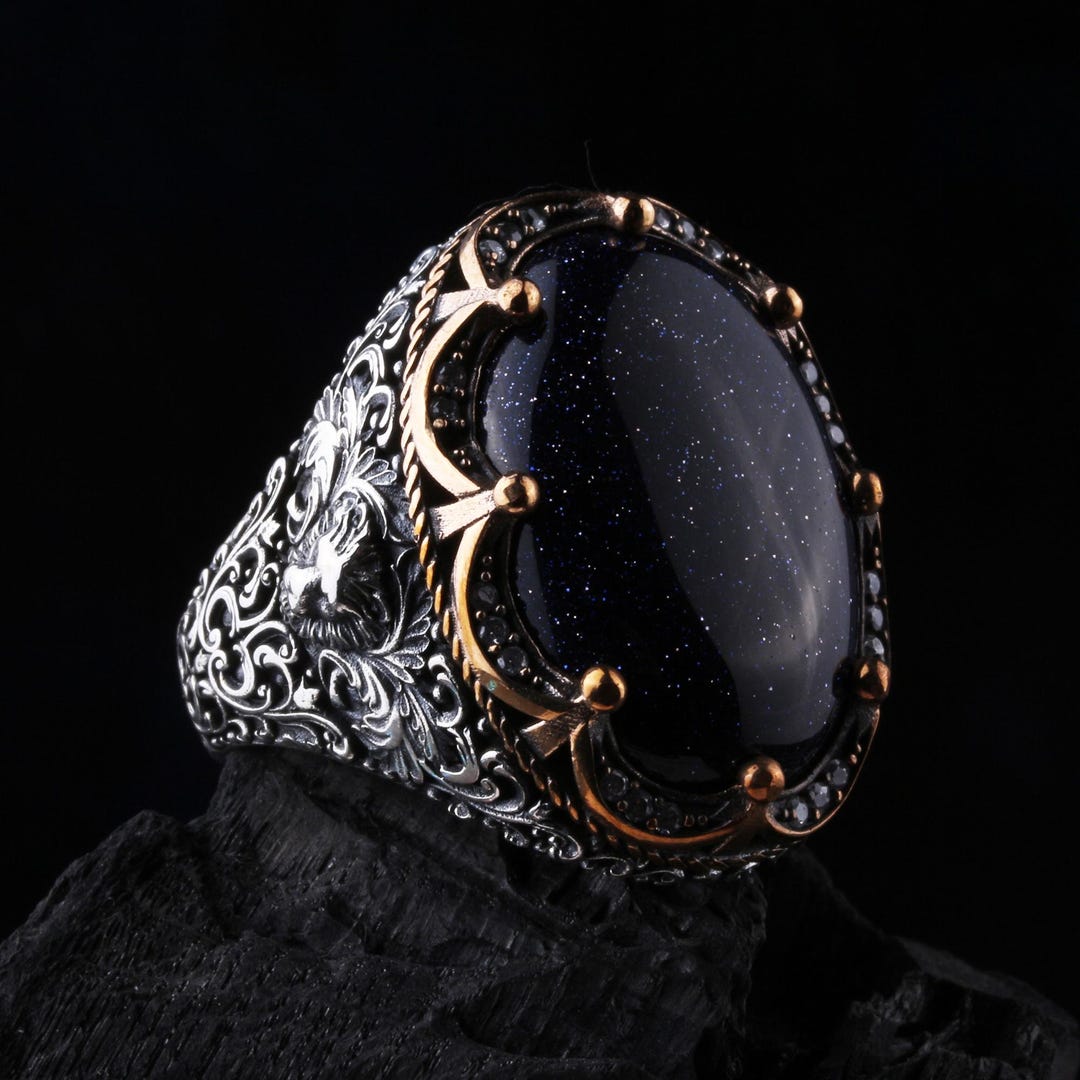 Man Natural Star Stone Ring , Blue Star Stone Ring , Turkısh Handmade ...