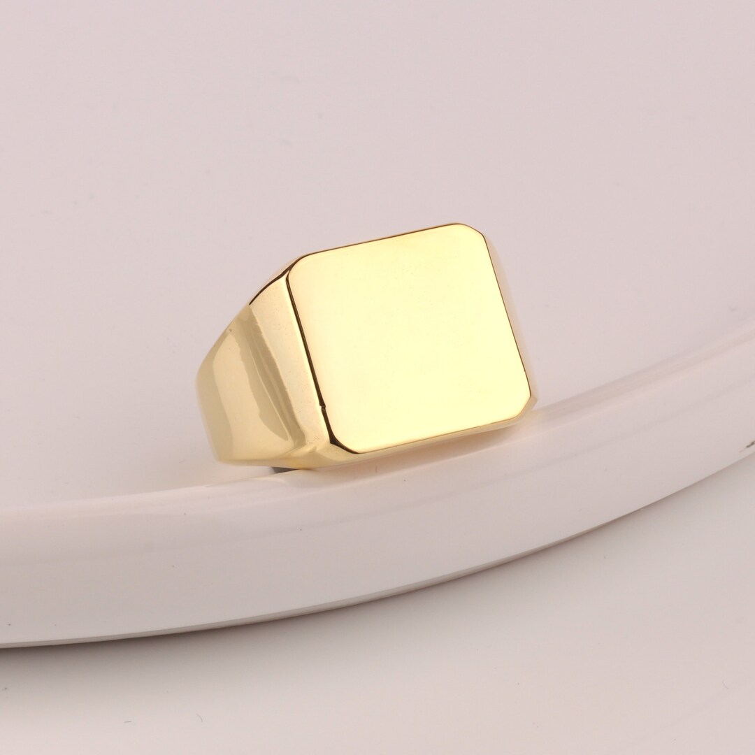Gold Plated Rectangular Signet Ring for Men With Personalized Letter ...