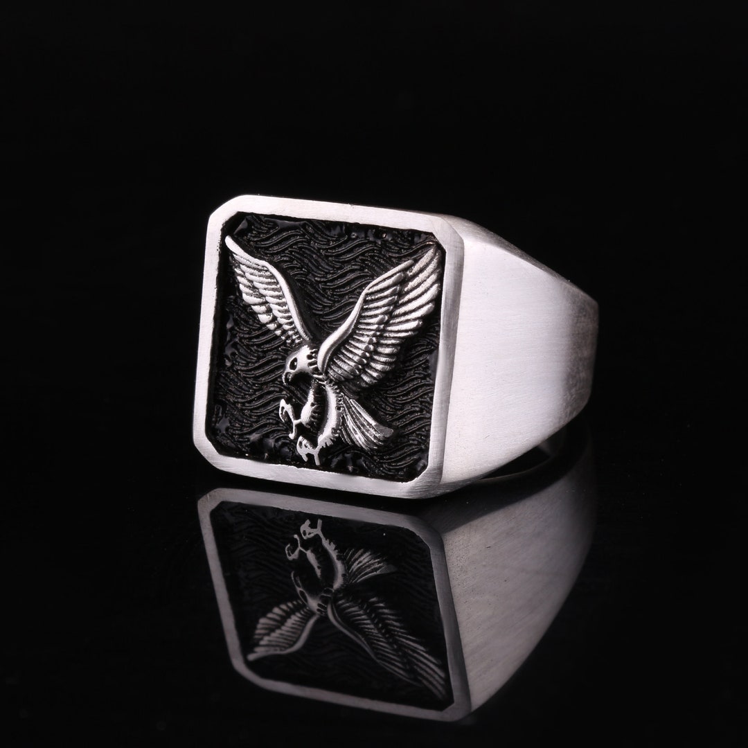 Eagle Embroidered Men's Ring, Eagle Symbol Ring, Animal Themed Ring ...