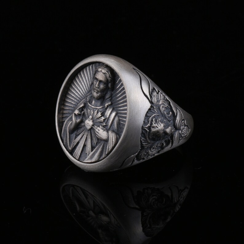 Sacred Heart of Jesus Signet Ring,savior Jesus Mens Ring,religious ...
