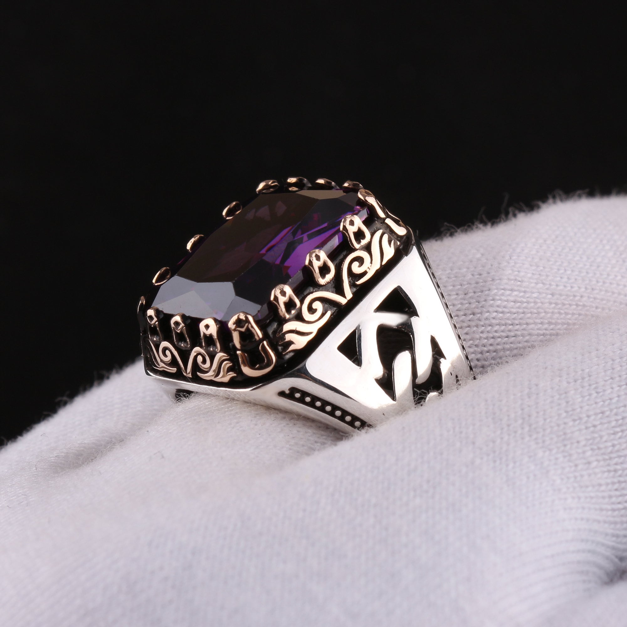 Amethyst Stone Men's Ring, Natural Amethyst Gemstone Ring, Handmade ...