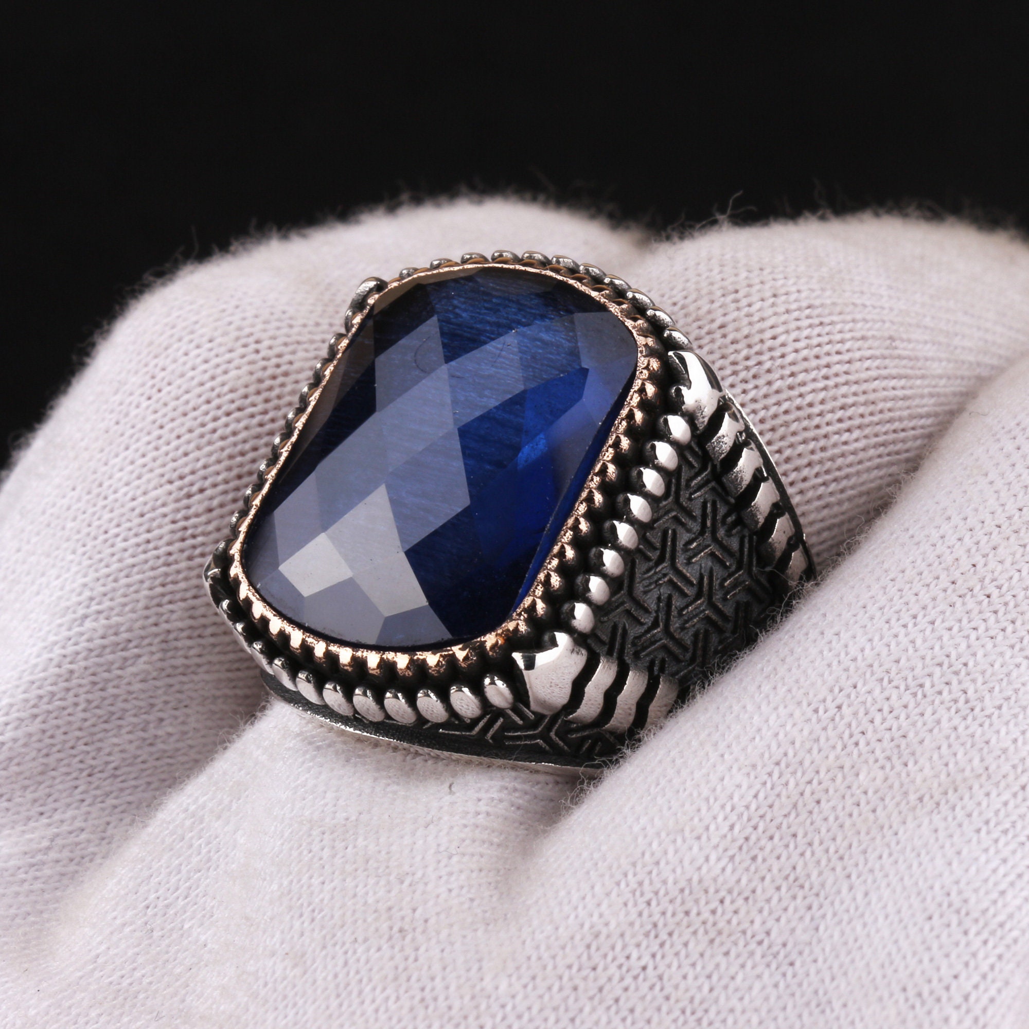 Blue Gemstone Men Ring, Luxury Men Accessory, Dark Blue Stone Signet ...