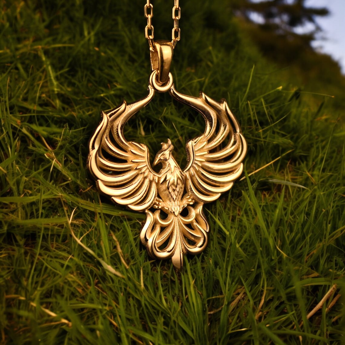 14K Solid Gold Phoenix Necklace, Gold Fire Bird Pendant,dainty Phoenix ...