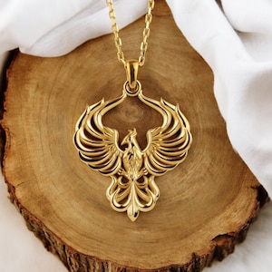 14K Solid Gold Phoenix Necklace, Gold Fire Bird Pendant,dainty Phoenix ...