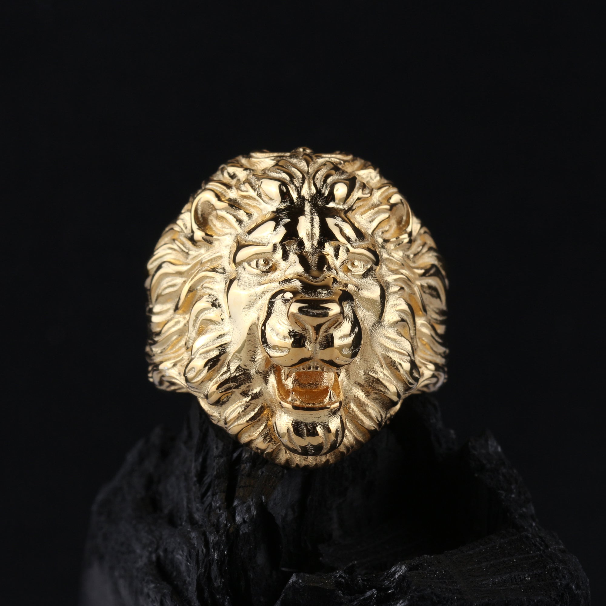 14K Gold Lion Head Ring, Gold Lion Ring, Lion Head Ring, Gold Animal Ring, Men African Jewelry ...