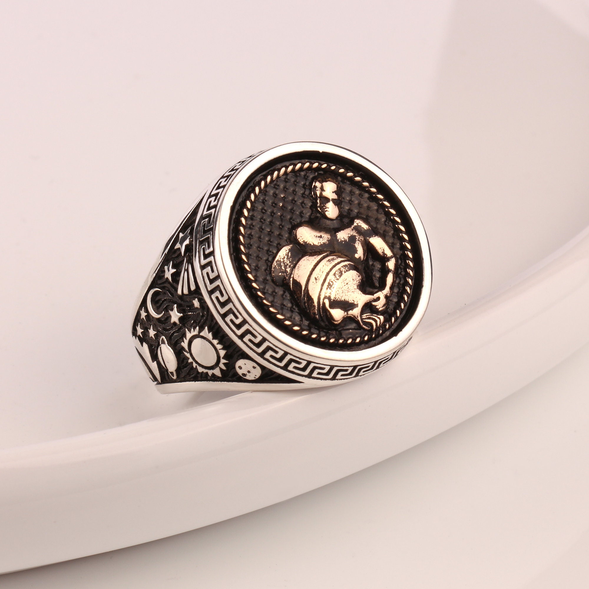 Silver Aquarius Ring,astrological Sign Aquarius Ring, Aquarius Ring ...