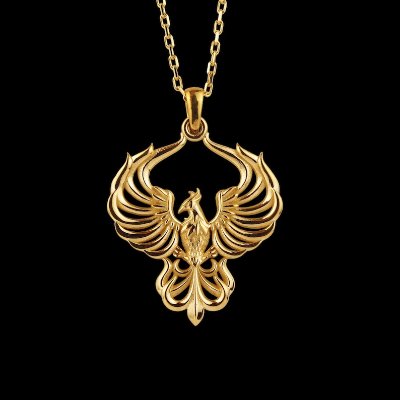 14K Solid Gold Phoenix Necklace, Gold Fire Bird Pendant,dainty Phoenix ...