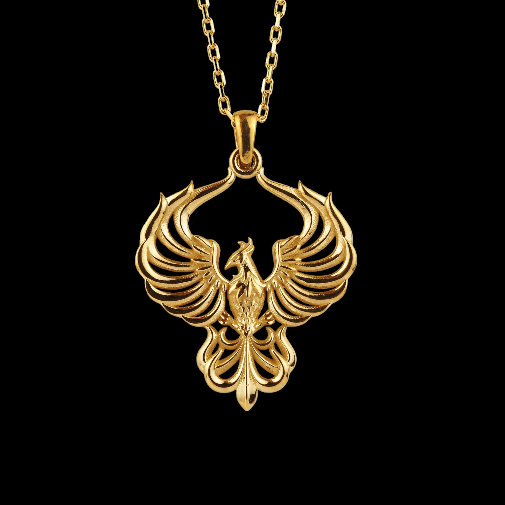 14K Solid Gold Phoenix Necklace, Gold Fire Bird Pendant,dainty Phoenix ...