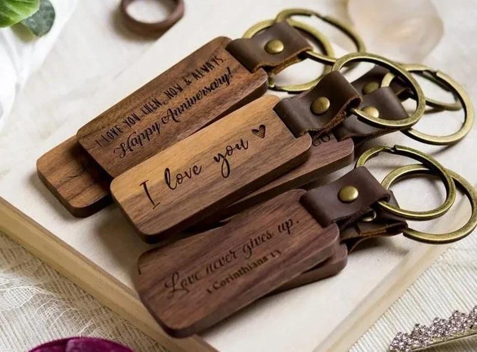 Personalized Walnut Wood Keychain: Engraved Name, Date, or Message - Etsy