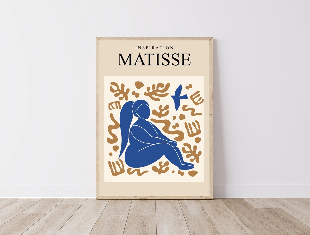 Matisse Inspired Poster - Floral Print and Blue Round Woman - Digital ...