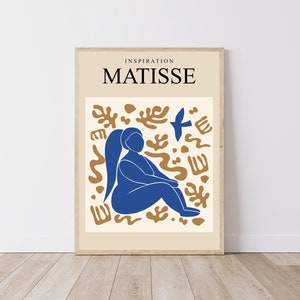 Matisse Inspired Poster - Floral Print and Blue Round Woman - Digital ...
