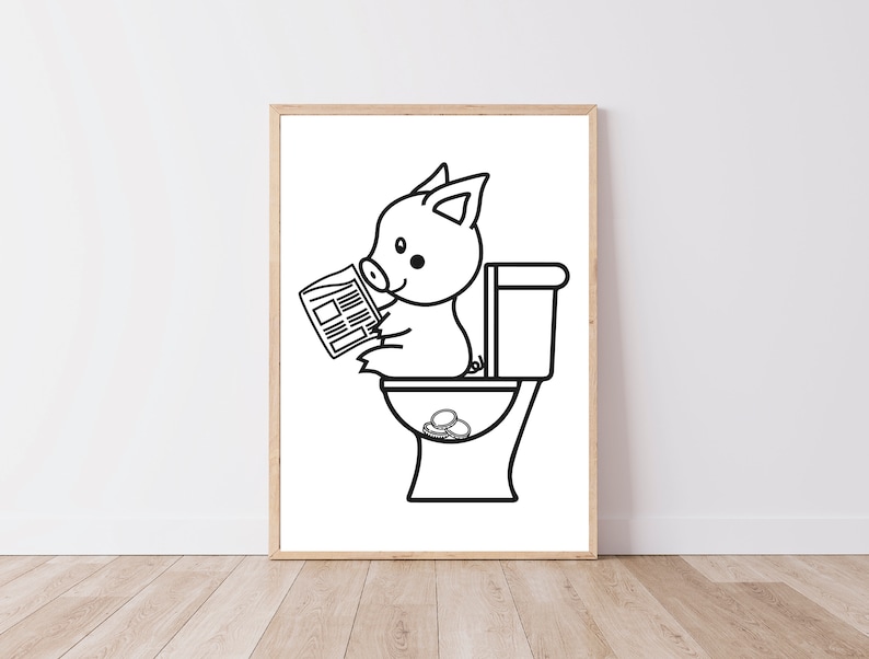 WC Humor Poster Piggy Bank Poster in the Toilet Digital File A2/a3/a4/a5/50x70 Bathroom and ...