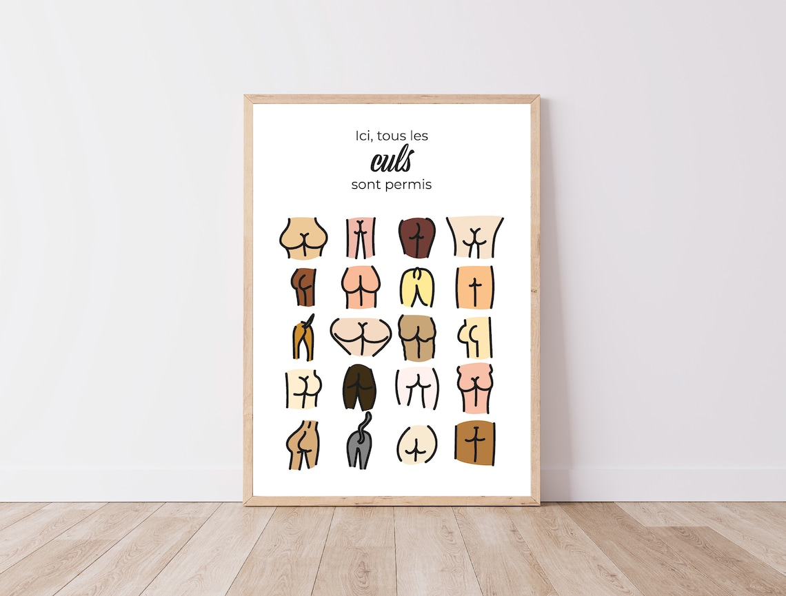 Affiche humour WC - affiche ici tous les culs sont permis- fichier numérique A2/A3/A4/A5/50x70 ...