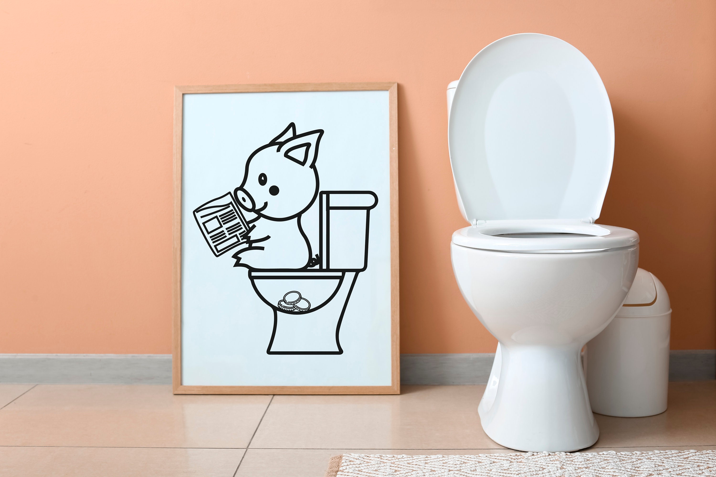 WC Humor Poster Piggy Bank Poster in the Toilet Digital File A2/a3/a4/a5/50x70 Bathroom and ...