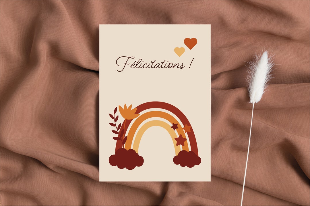 Carte FELICITATIONS - carte naissance - illustration arc en ciel - Etsy ...