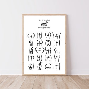 Affiche humour WC - affiche ici tous les culs sont permis N&B - fichier numérique A2/A3/A4/A5 ...