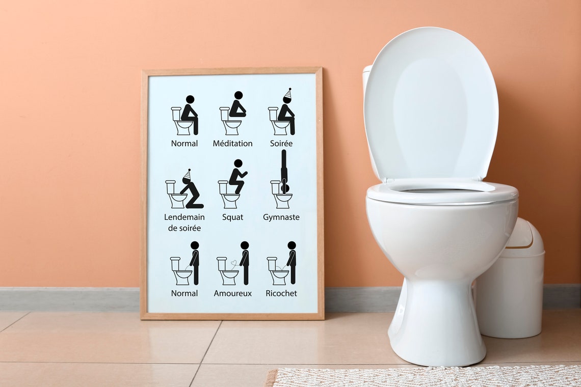 Affiche humour WC - affiche différentes manières de faire pipi- fichier ...