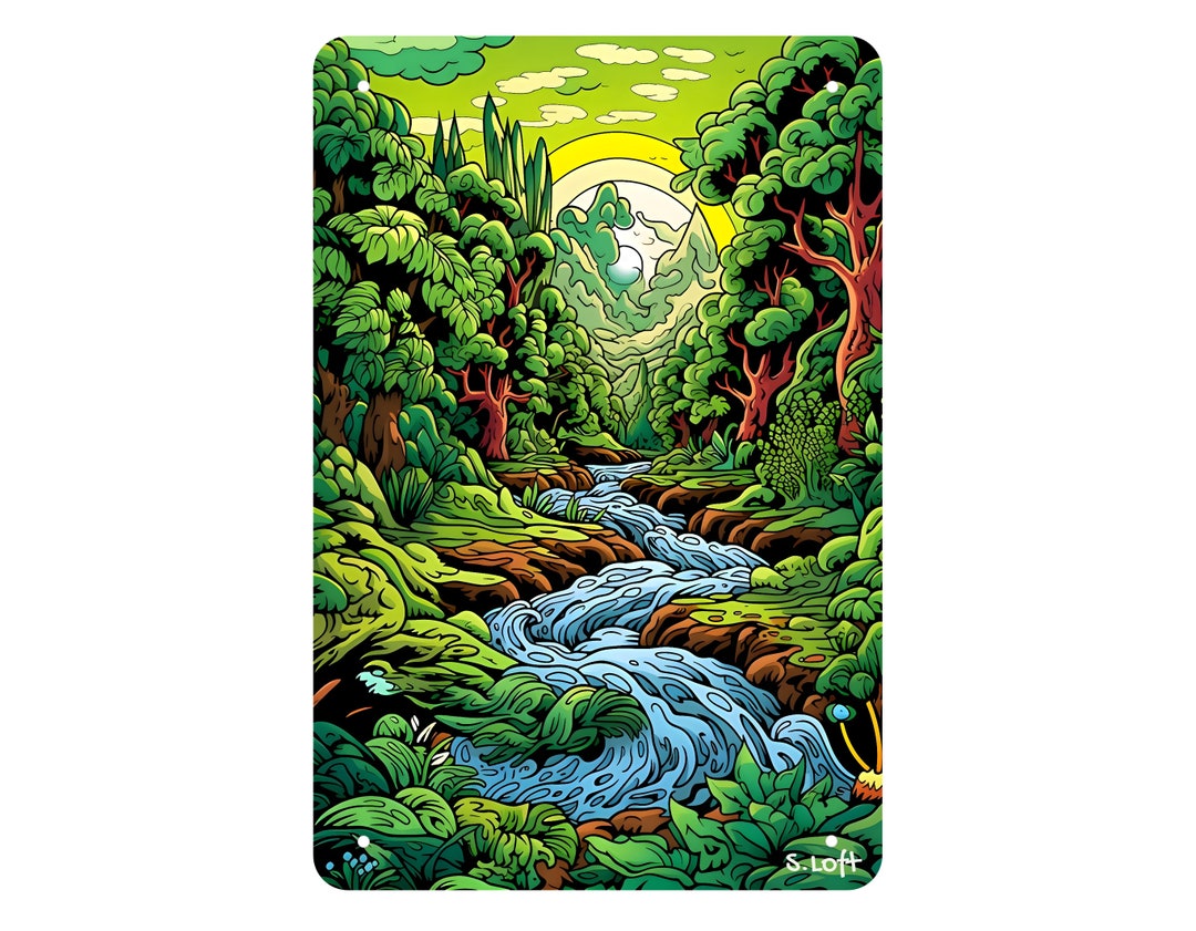 Metal Wall Art Scenic Portrait River Nature Green Sun Trees Water - Etsy