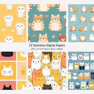 12 Seamless Cats Patterns, Pattern of Cats, Digital Paper With Cats ...