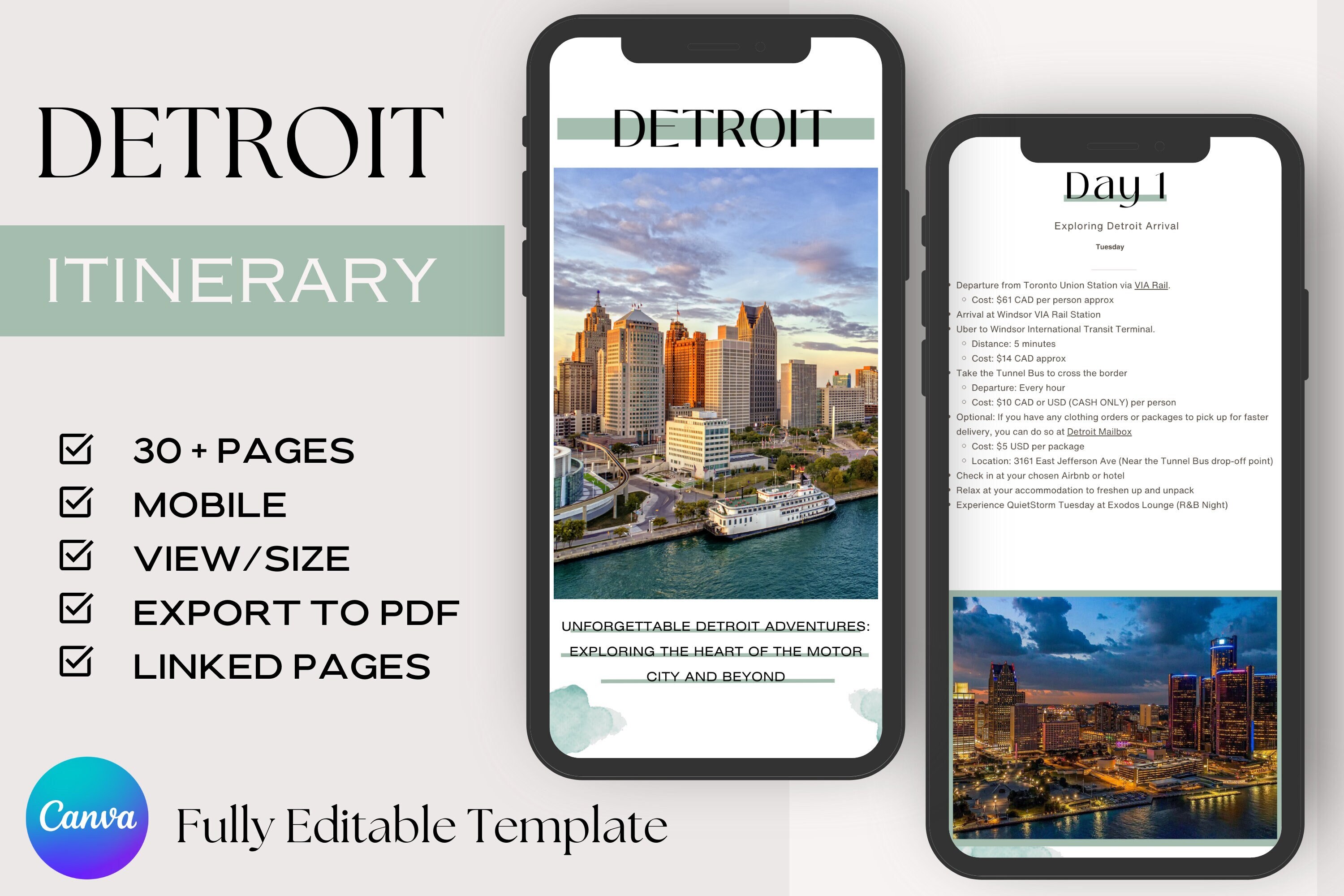 Detroit Trip Planner Itinerary Planner, for Bachelor Trip, Detroit Solo ...