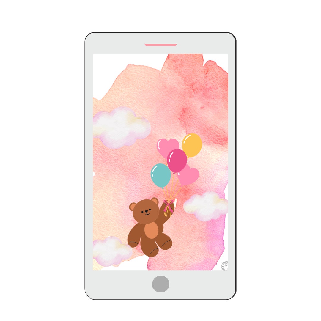 Cute Wallpaper-bear-balloons-clouds - Etsy