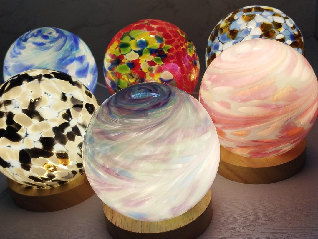 Handcrafted LED Glass Sphere Lamp: 6 Color Artistic Table Light - Etsy