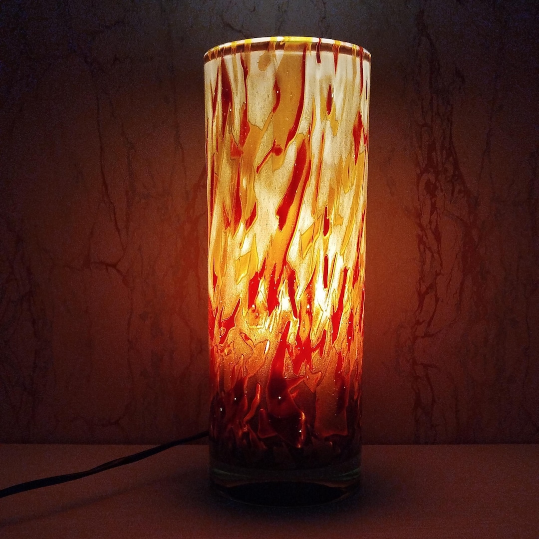 Handmade Glass Cylinder Lamp Unique Led Table Light, Artisan Home Décor ...