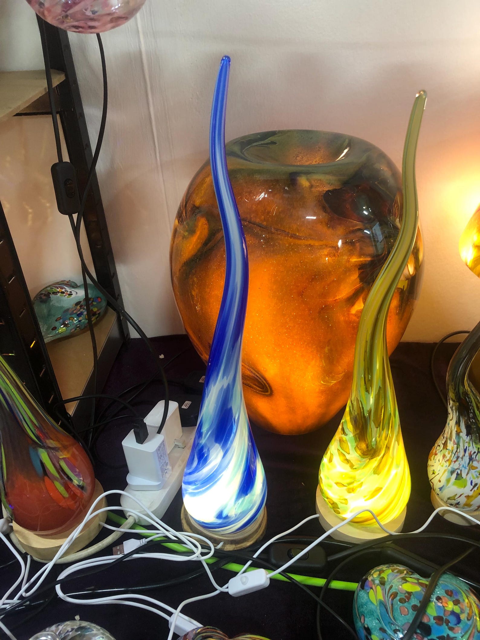 Hand Blown Green Glass Flame Lamp: LED Ambient Art Light - Etsy