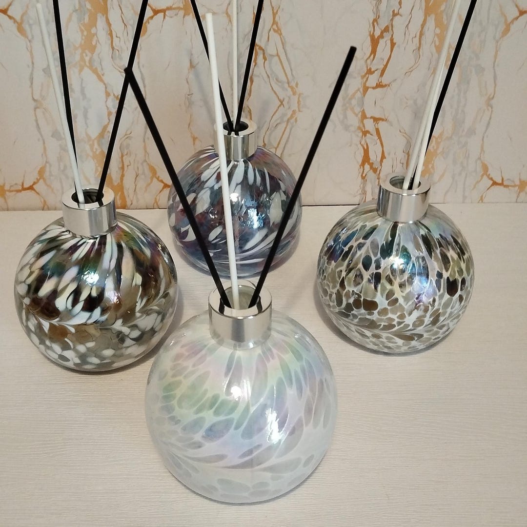 Handcrafted Round Glass Diffuser Bottle , Unique Iridescent Reed ...