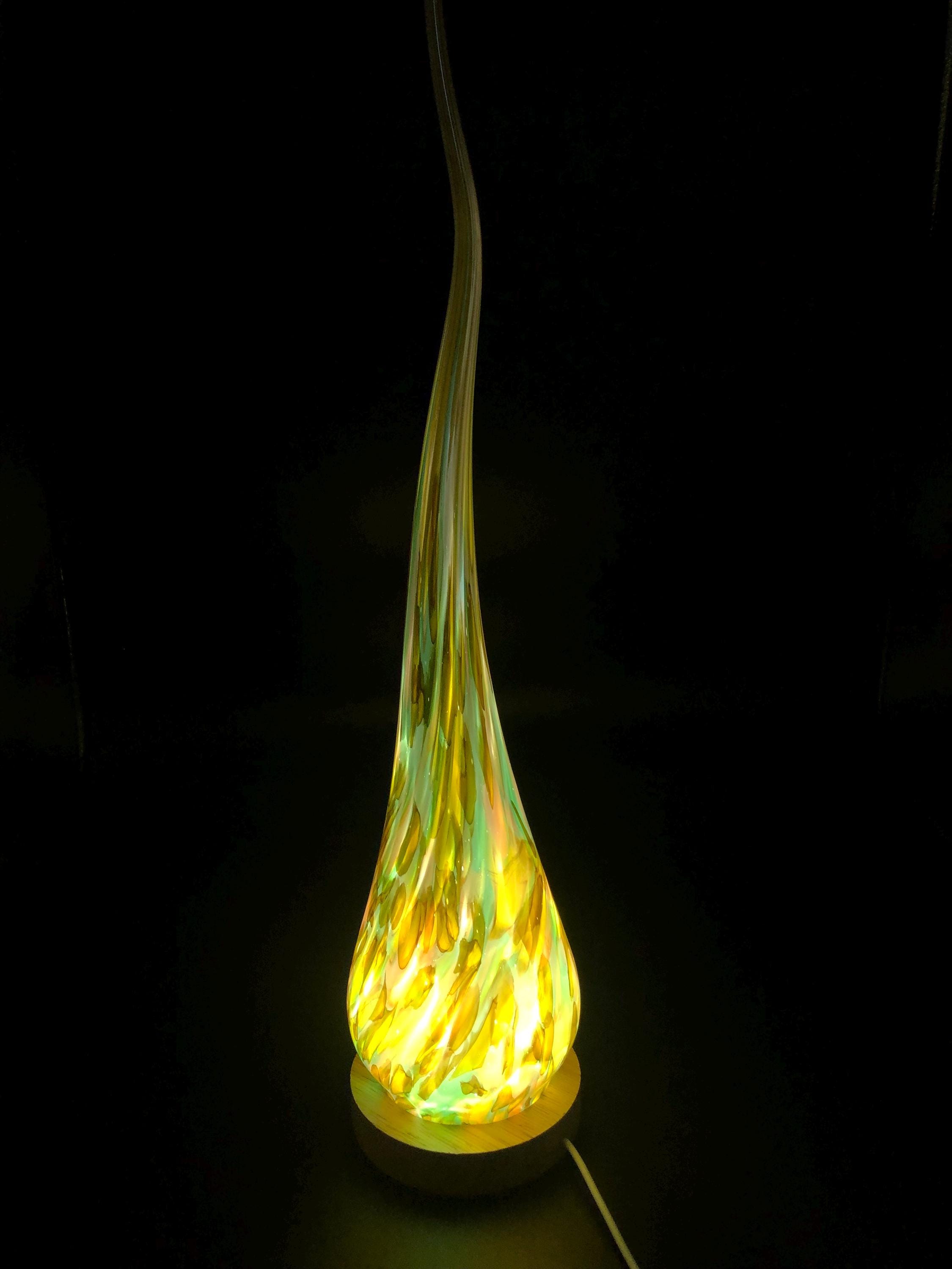 Hand Blown Green Glass Flame Lamp: LED Ambient Art Light - Etsy