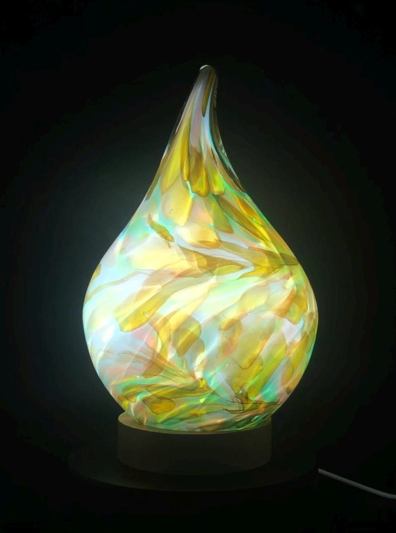 Handblown Glass Teardrop Lamp: Colorful Swirl Night Light With USB - Etsy