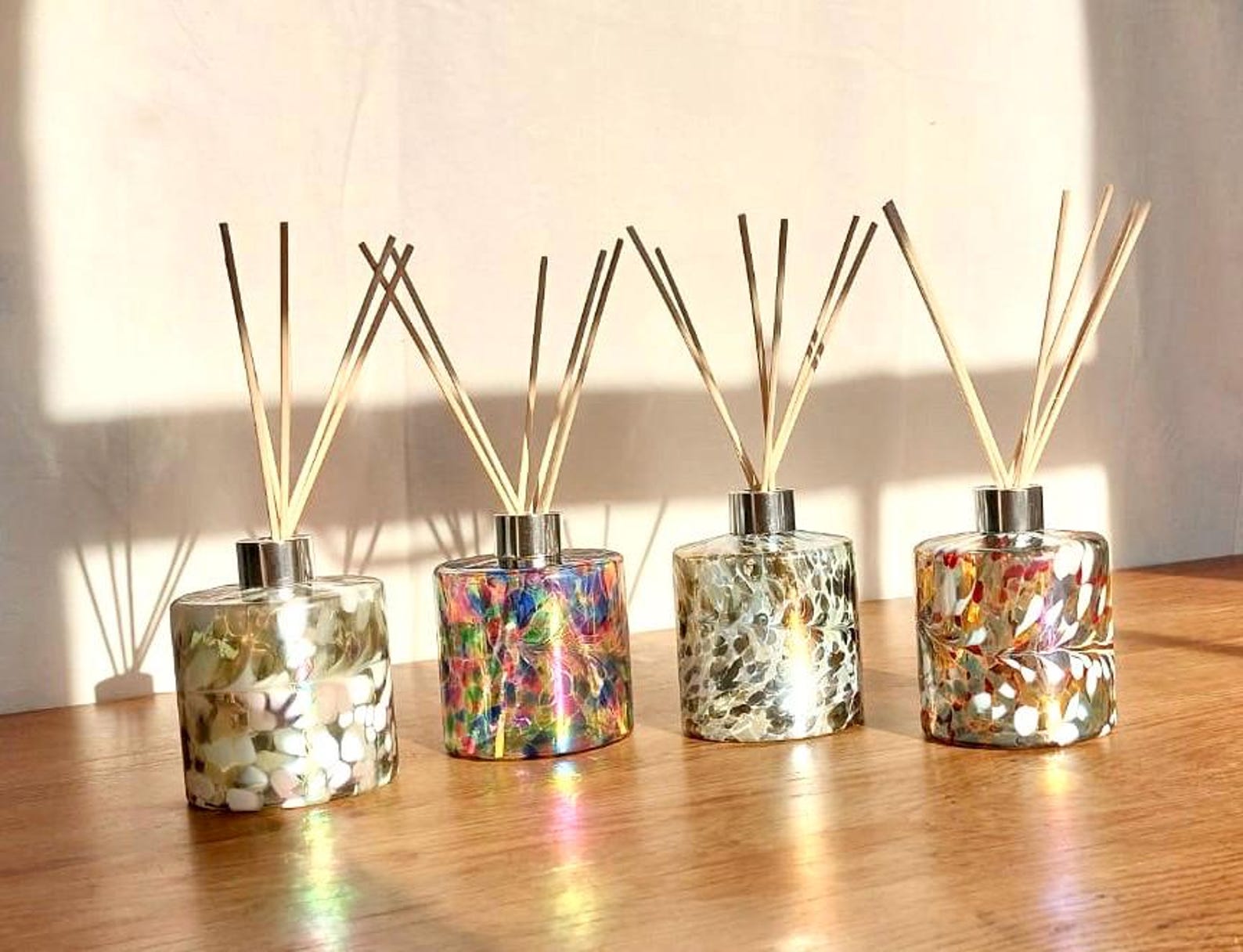 Handmade Iridescent Glass Reed Diffuser: Elegant Home Fragrance - Etsy
