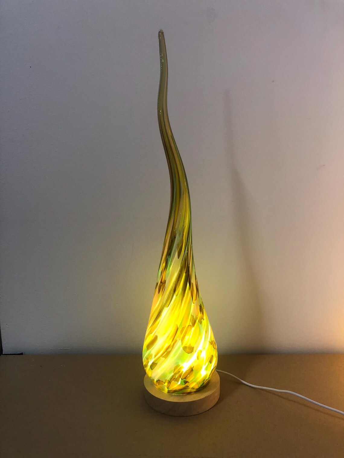 Hand Blown Green Glass Flame Lamp: LED Ambient Art Light - Etsy