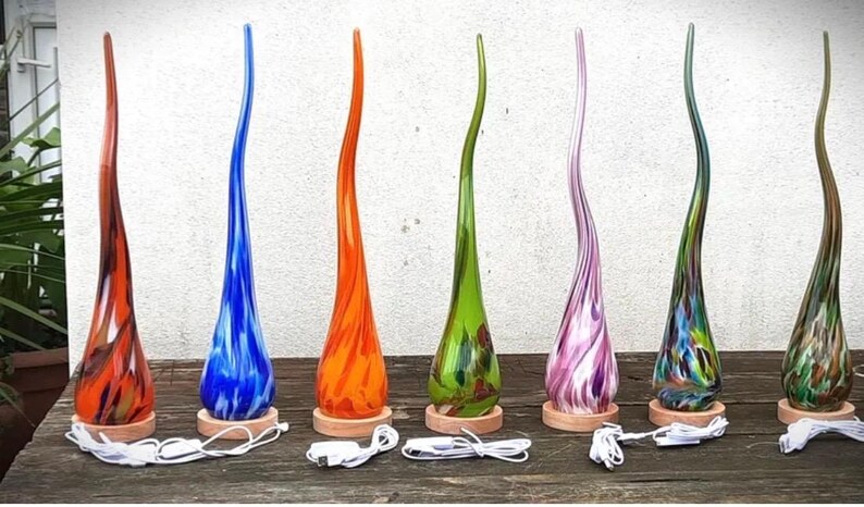 Hand Blown Green Glass Flame Lamp: LED Ambient Art Light - Etsy