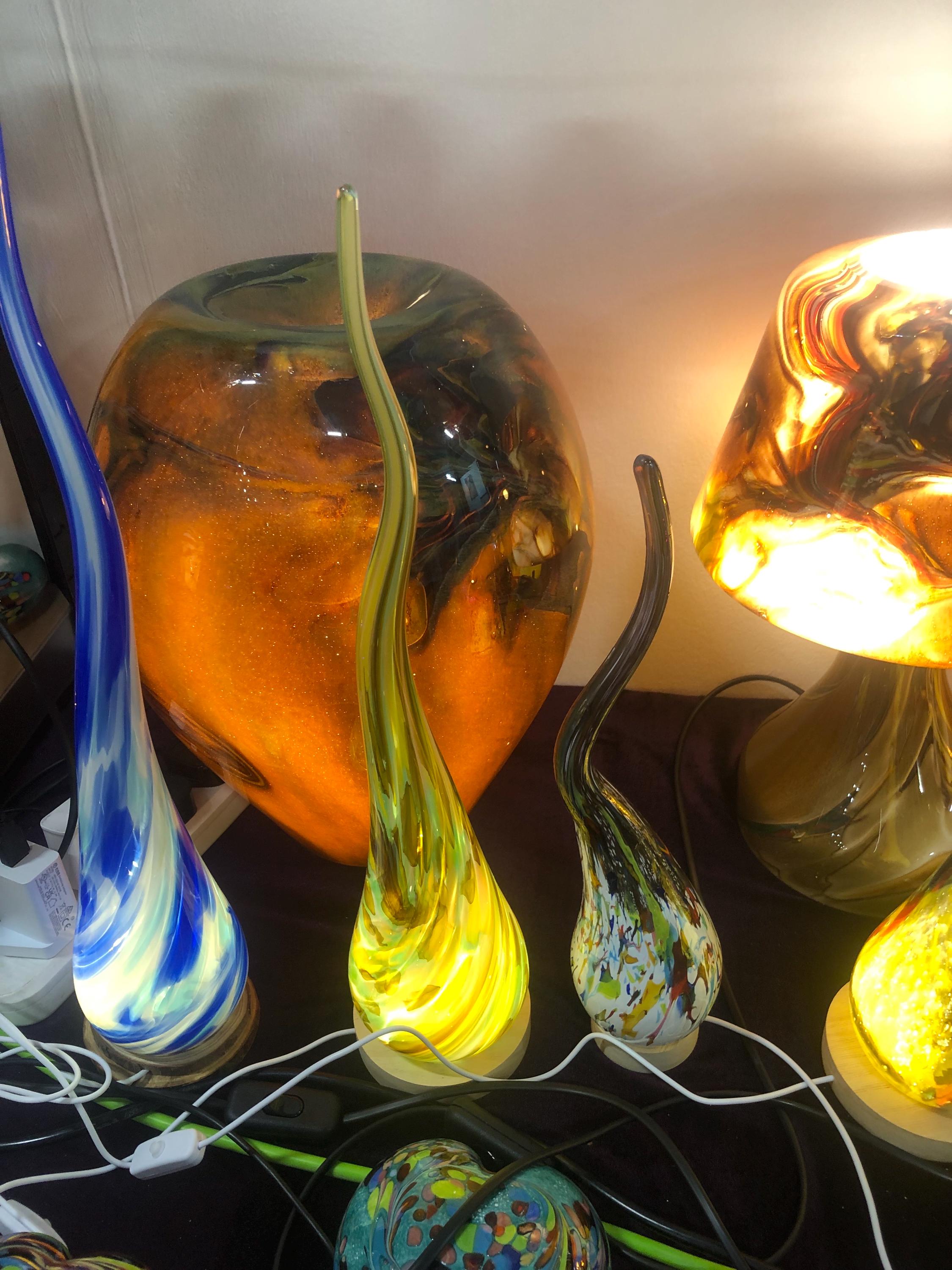 Hand Blown Green Glass Flame Lamp: LED Ambient Art Light - Etsy