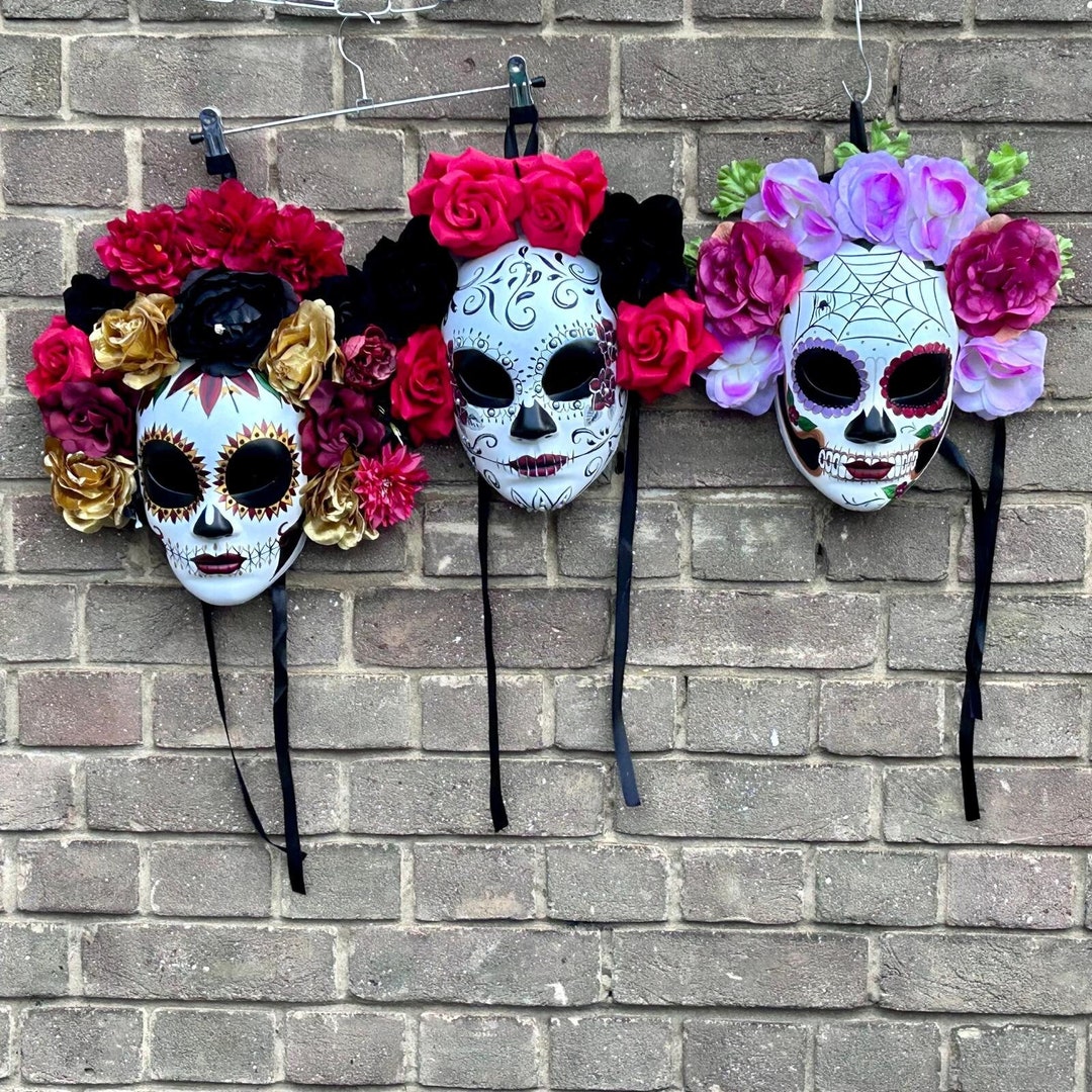 Day of the Dead Flower Sugar Skull Mask Black Red Gold Purple ...