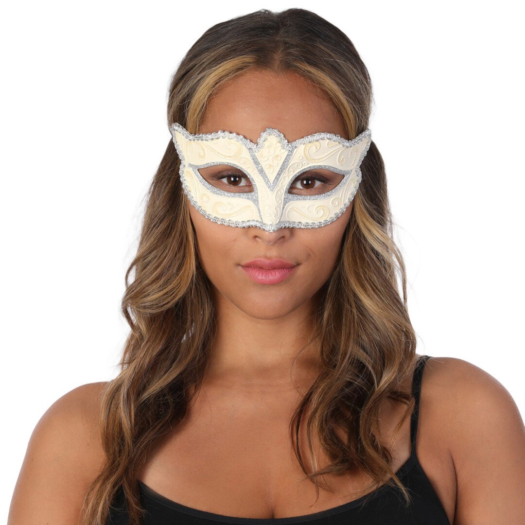 Cream Coloured Masquerade Floral Eye Mask Burlesque Fancy Dress Ball ...