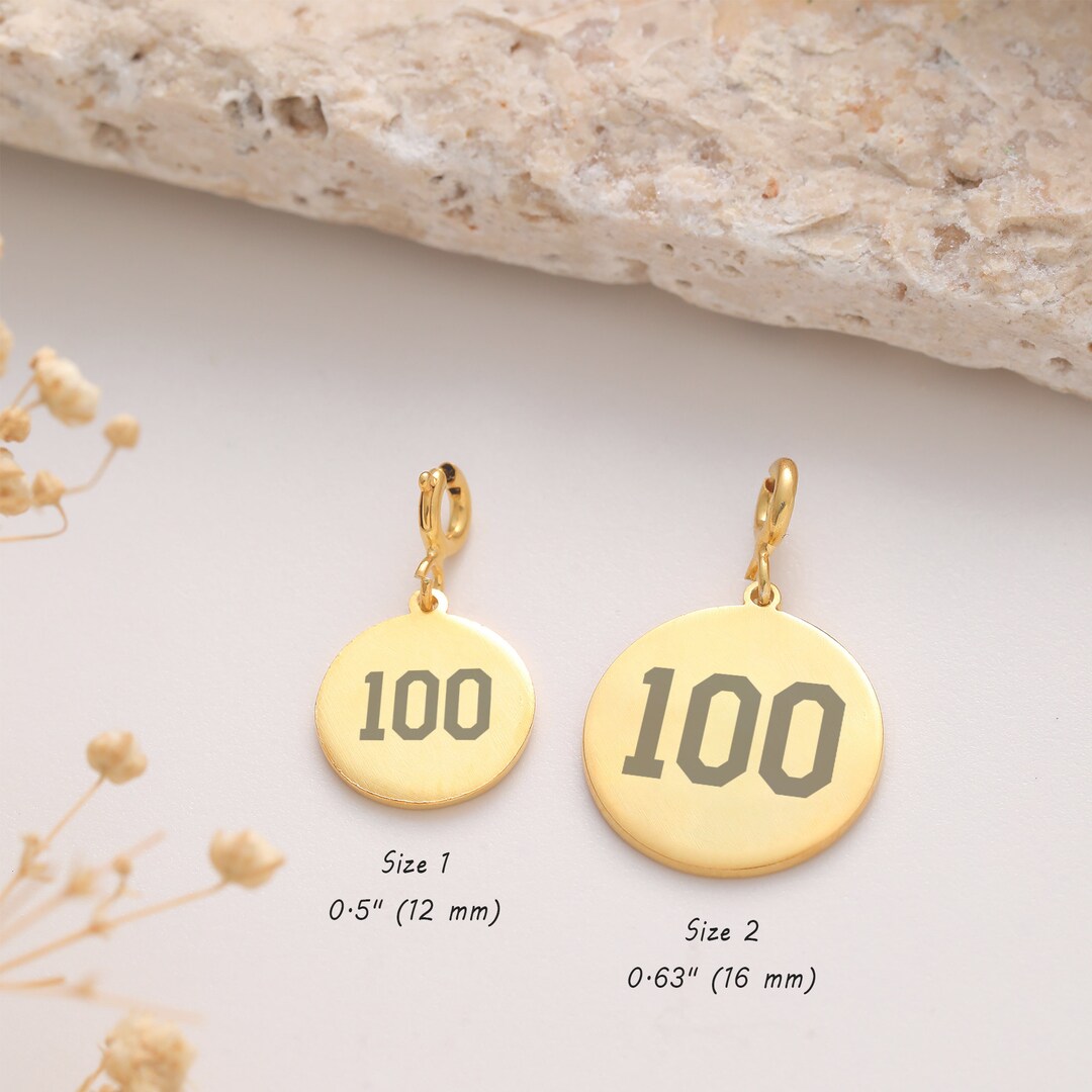 Number 100 Necklace Charm, 100 Year Old Birthday Gift, 100 Years of ...