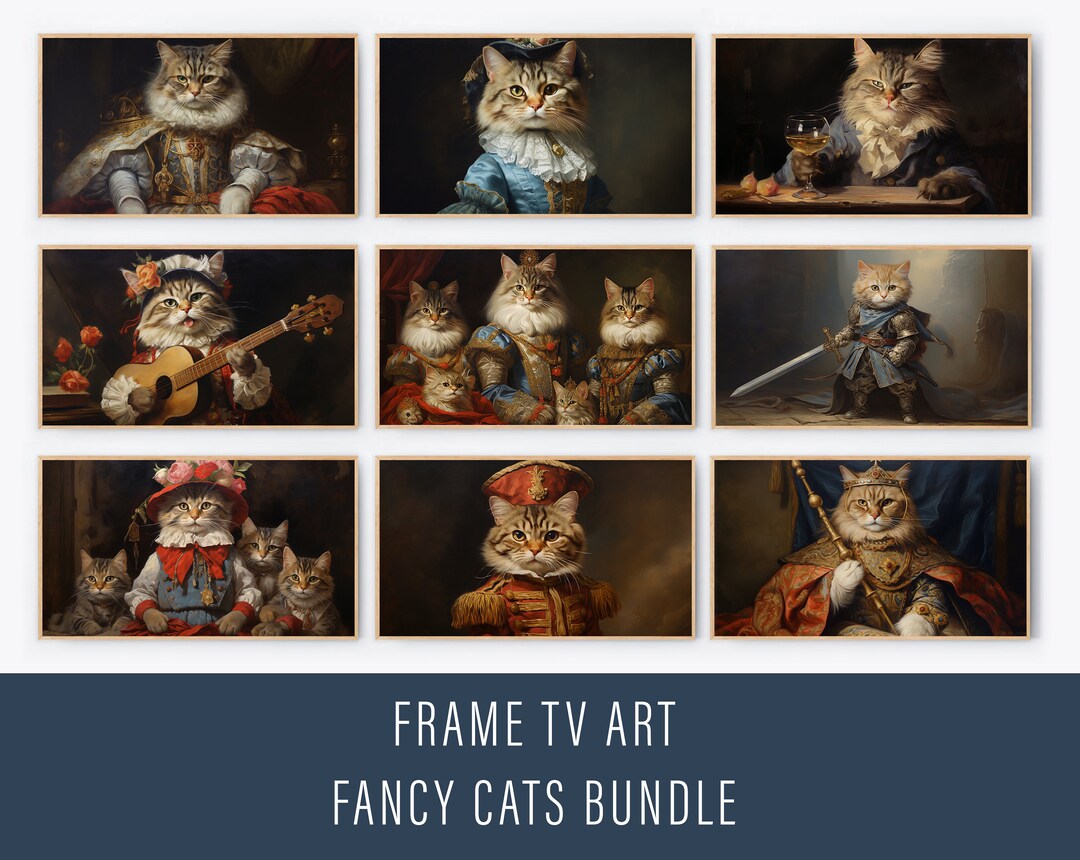 Fancy Cats Samsung Frame TV Art, Cat Art Bundle, Vintage Cats Art Set ...