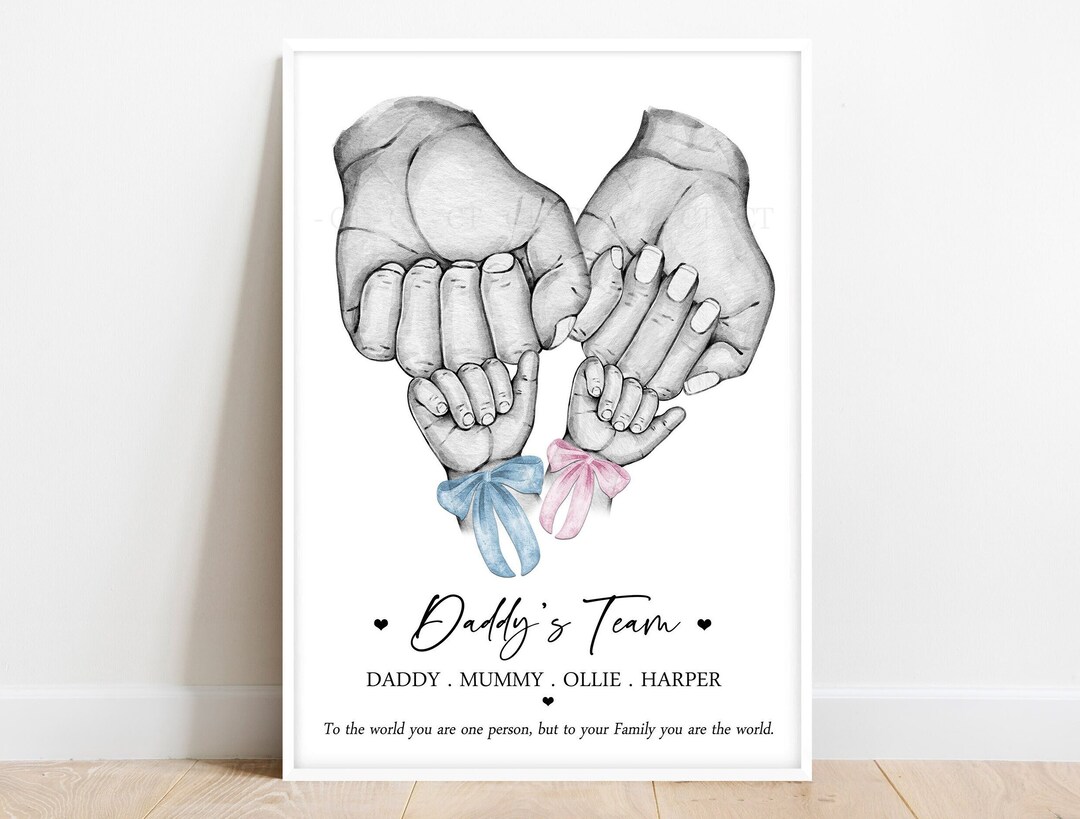Personalised Family Daddy's Team Family Print Fist Hands up to 4 ...