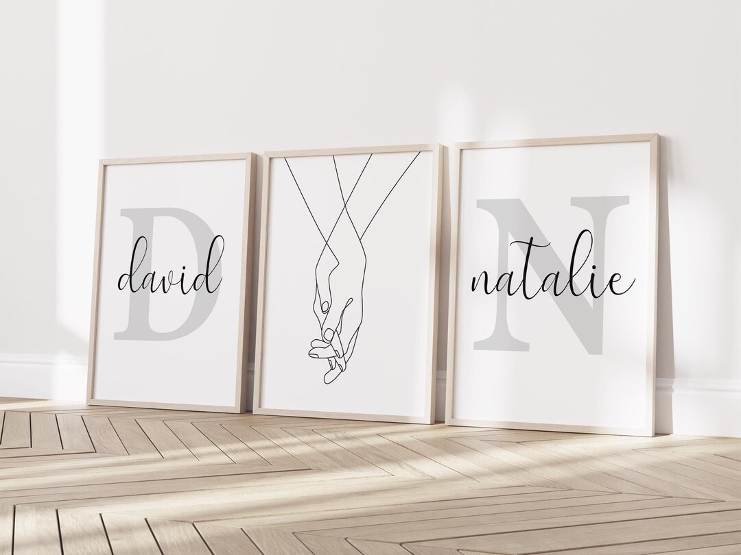 Couples Line Art Drawing Prints Heart Hands Partner Initials ...