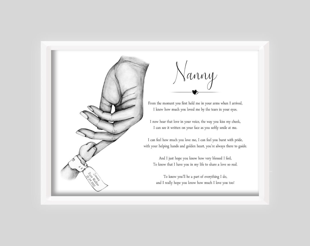 Personalised Grandparent Nan Nanny Nana Print Gift Baby Birth Poem ...