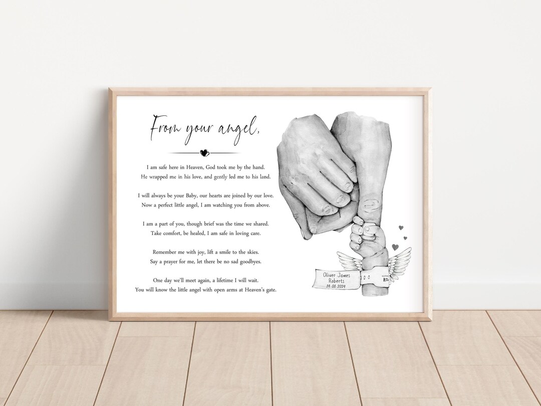 Personalised Family Poem Print Birth Hands Baby Loss Angel Wings ...